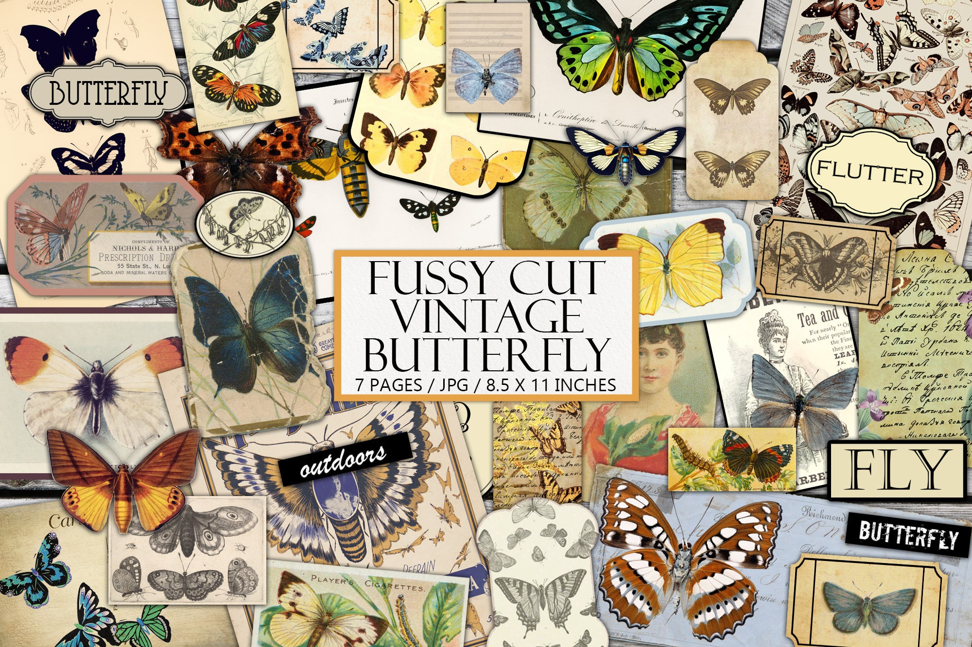 Printable Butterfly Ephemera Kit Vintage Moth Fussy Cut - Etsy