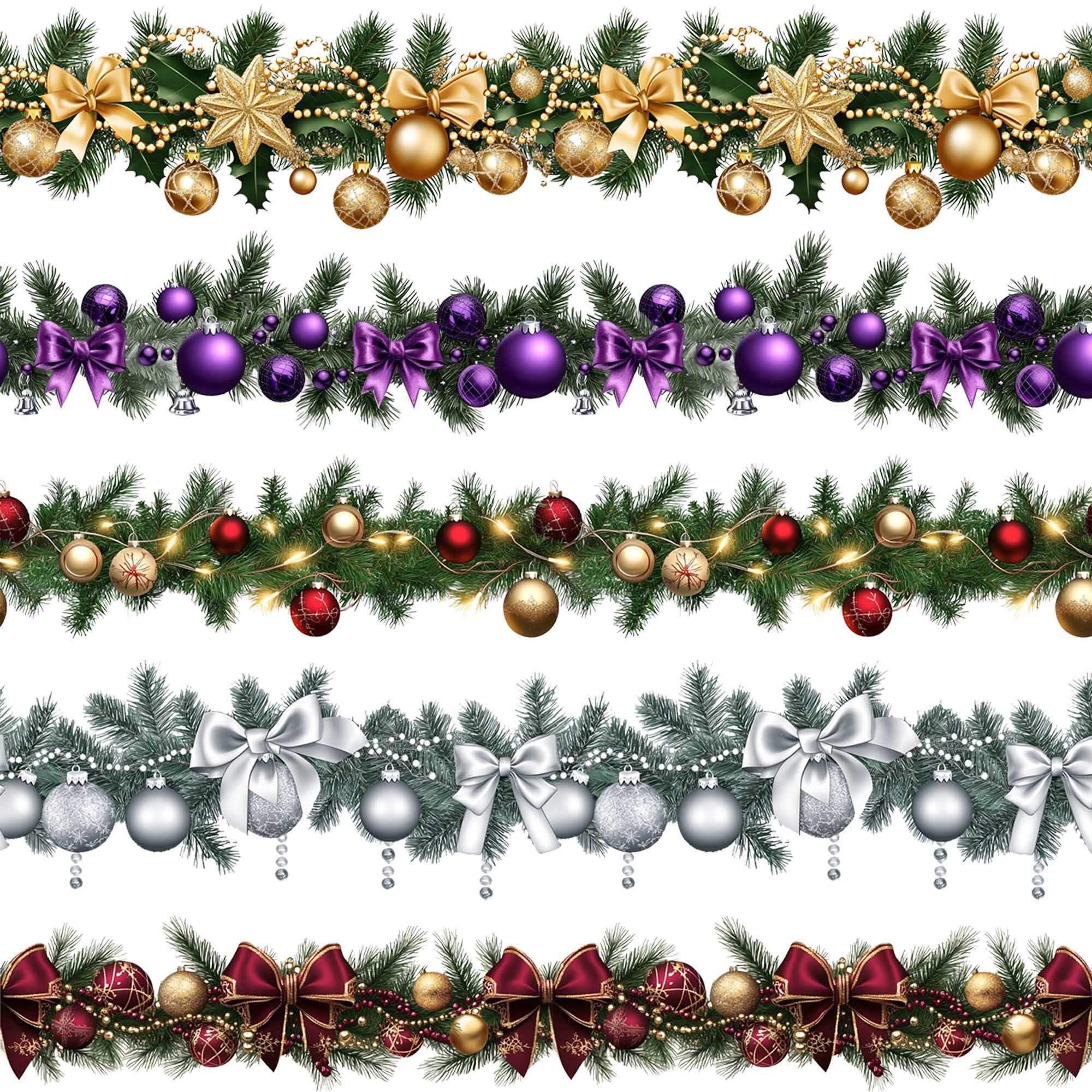 Seamless Christmas Border Clipart: Holiday Garland (digital Download ...