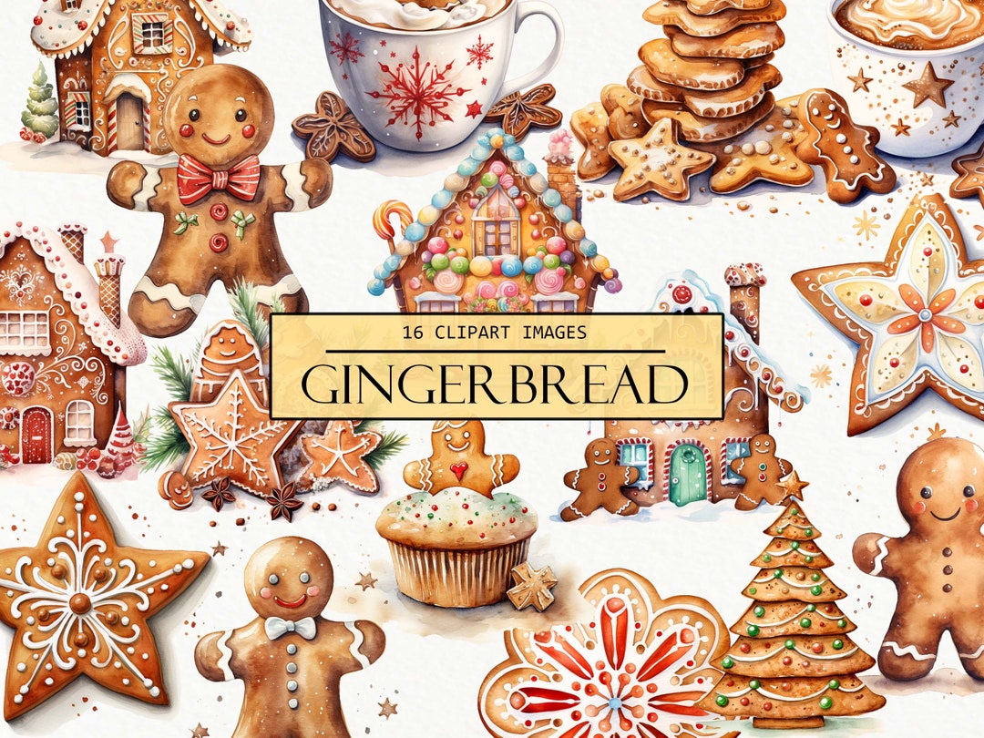 Watercolor Gingerbread Clipart: Christmas Food Images (digital Download ...