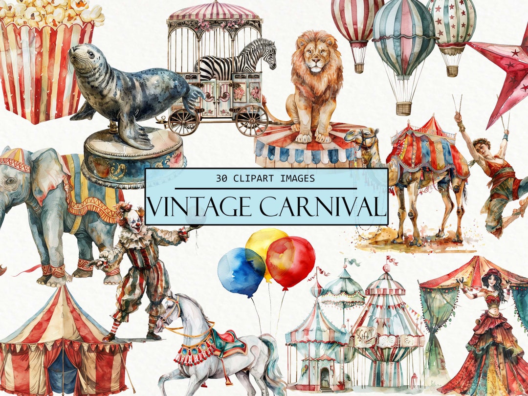 Watercolor Vintage Carnival Clipart: Circus Images (digital Download ...