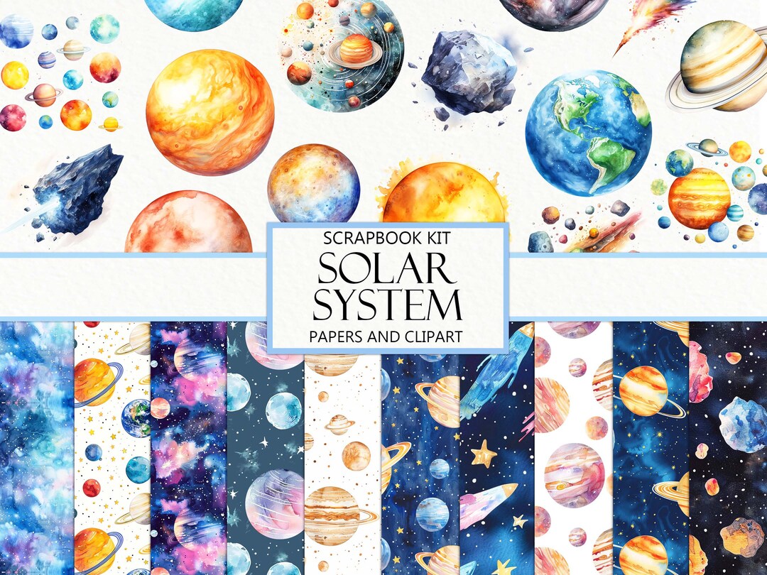 Watercolor Solar System Scrapbook Kit, Junk Journal, Planet Images ...