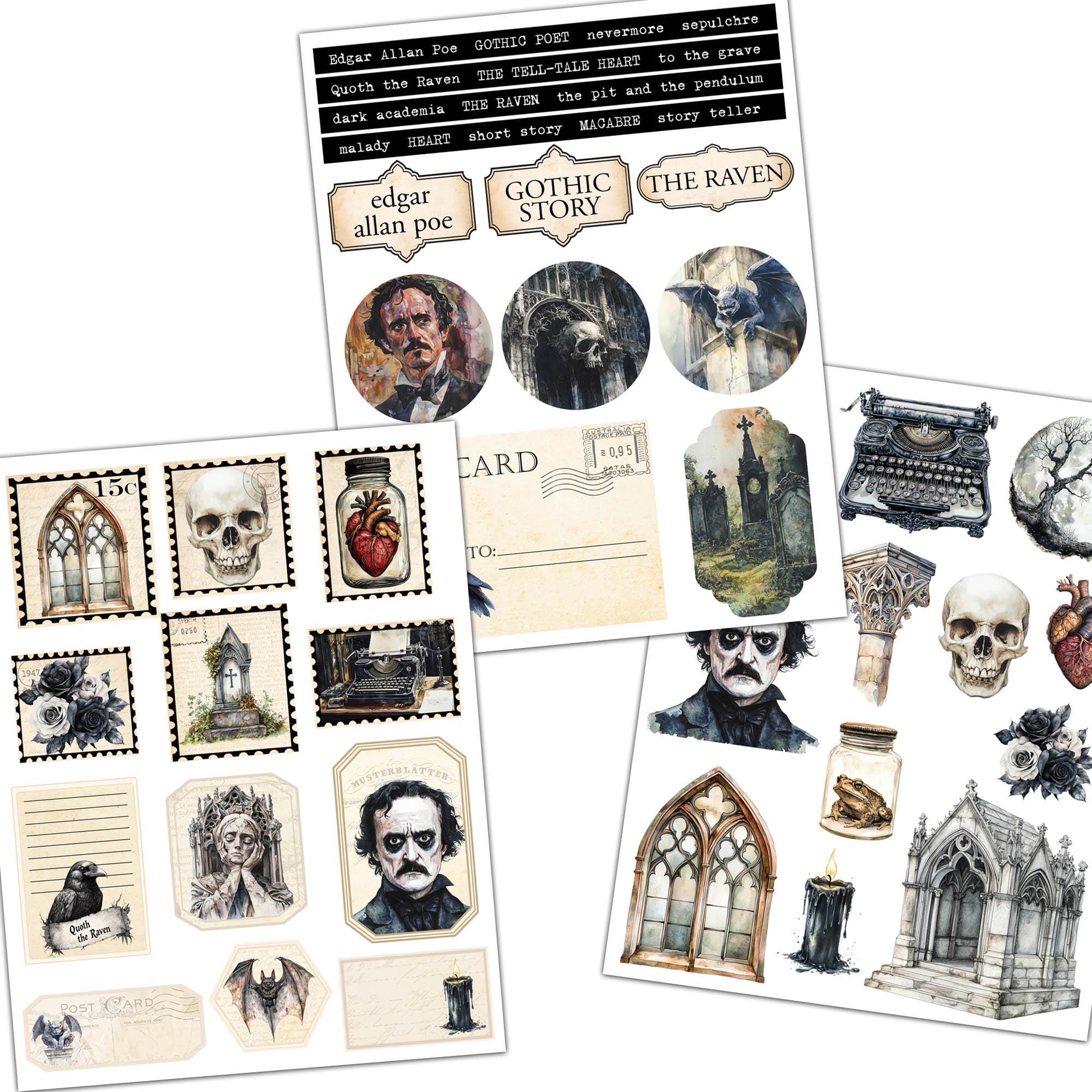 Vintage Edgar Allan Poe Ephemera Kit: Gothic Collage Supplies (digital ...