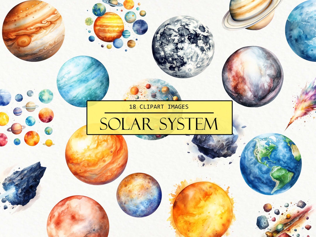 Watercolor Solar System Clipart, Planets Sublimation, Sun and Moon ...