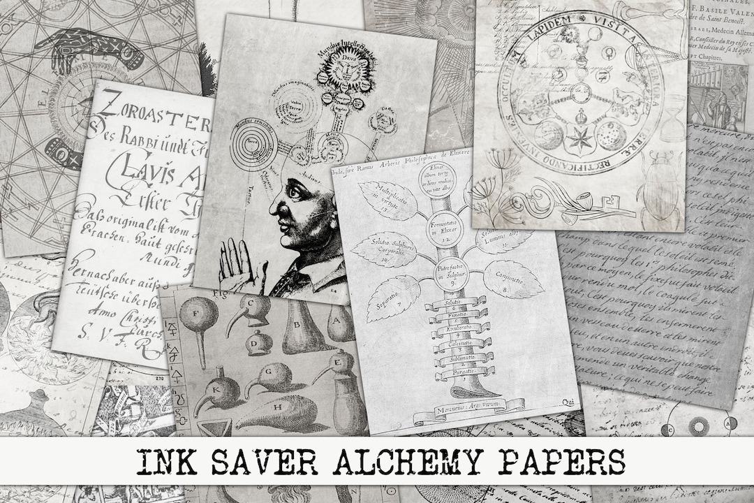 Antique Alchemy, Ink Saver, Black and White, Junk Journal Paper ...