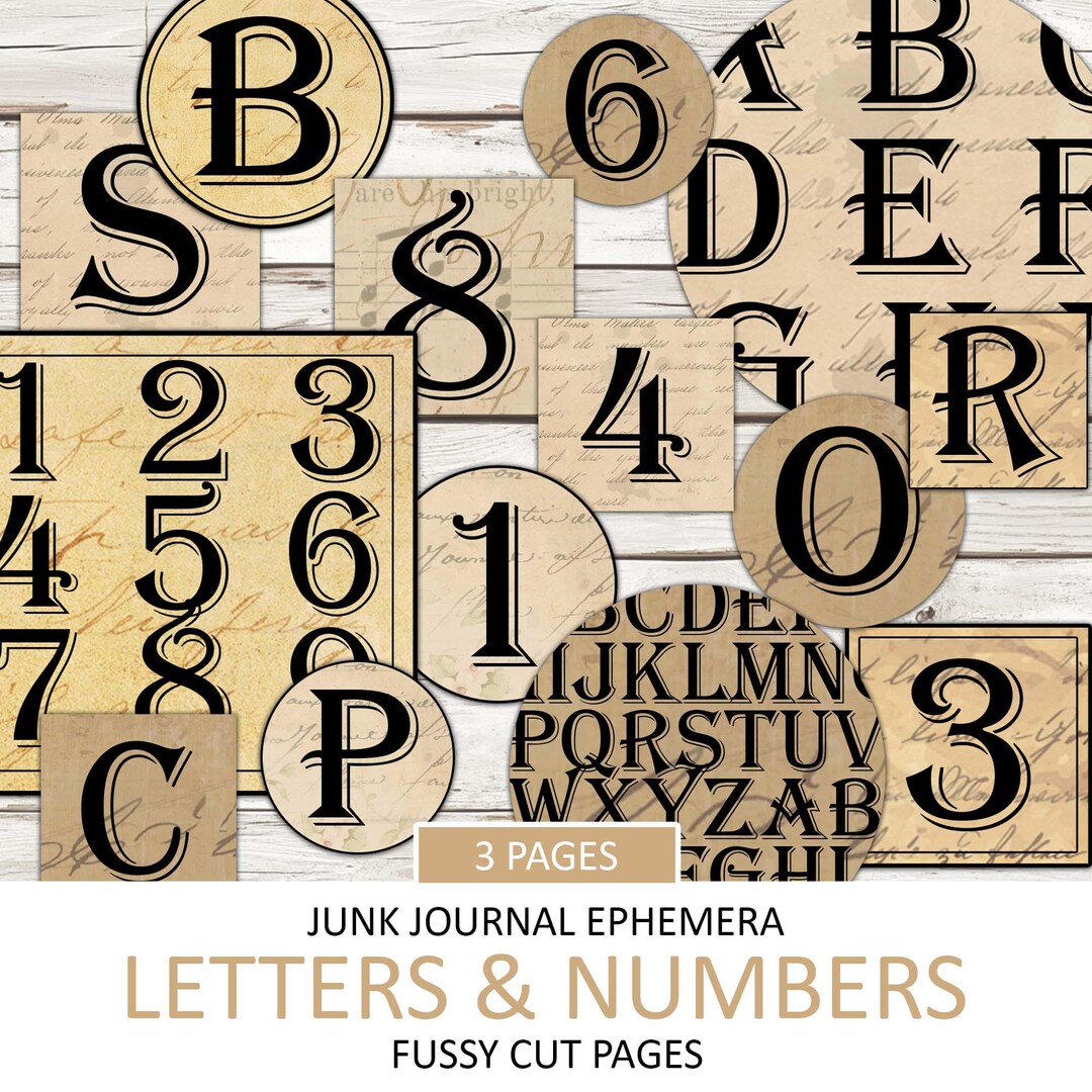 Antique Letters and Numbers, Printable Junk Journal Ephemera, Vintage ...