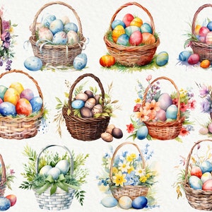 Watercolor Easter Baskets Clipart, Holiday Sublimation, Spring Pastel ...