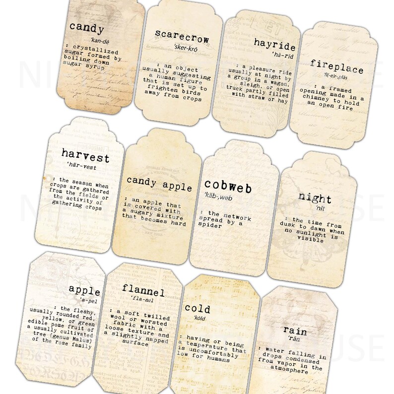 Fall Dictionary Definition Tags: Vintage Ephemera (digital Download) - Etsy