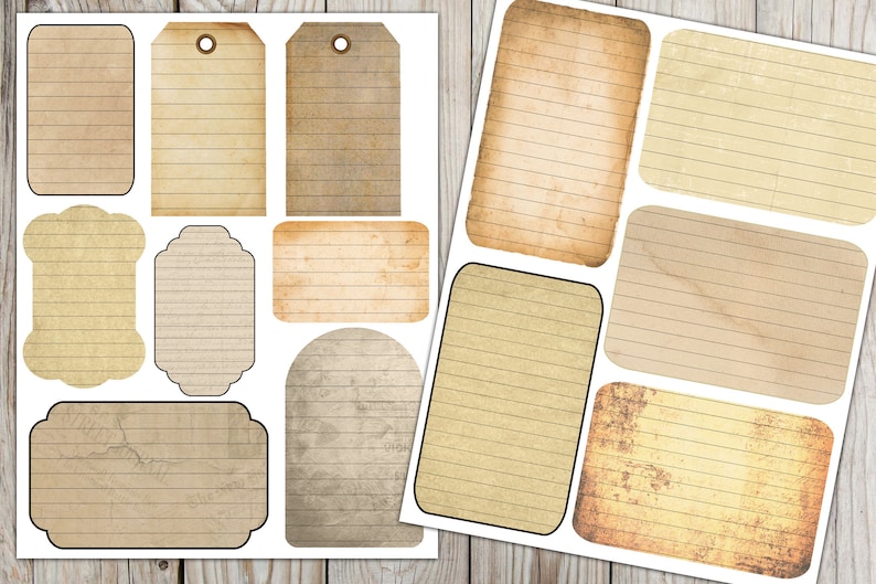 Vintage Lined Tags: Printable Ephemera, Junk Journal Embellishments ...