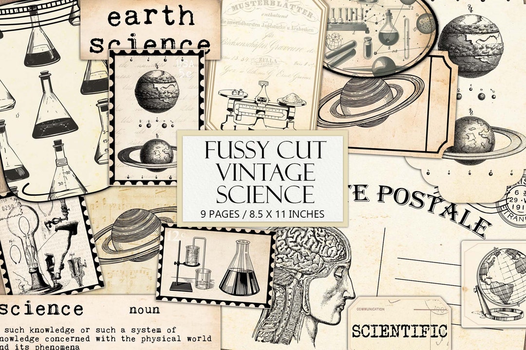 Vintage Science Ephemera Kit: Fussy Cut Collage Supplies (digital ...