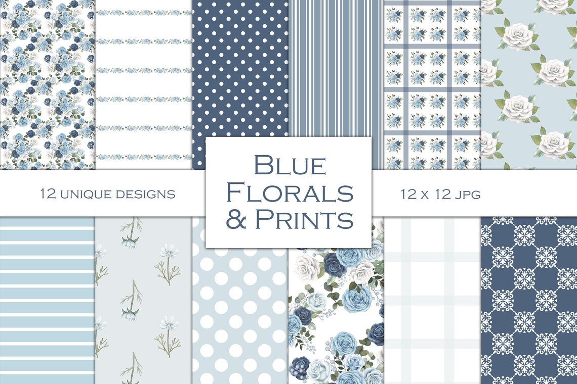 Printable Scrapbook Papers Blue Floral Junk Journal Pages - Etsy
