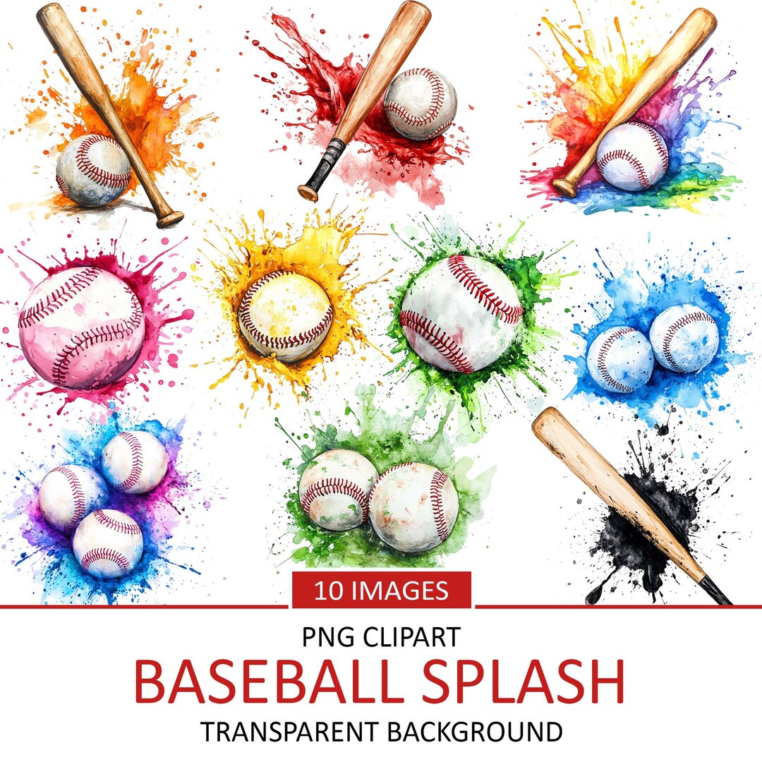 Watercolor Baseball Clipart: Bold Splash PNG Images (commercial Use) - Etsy