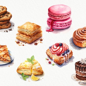 Watercolor Baked Goods Clipart, Pastry Images, Bread Clip Art, Baking ...
