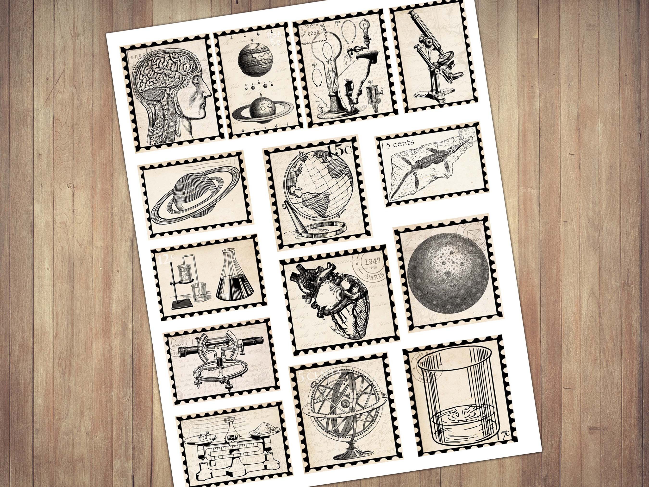 Vintage Science Stamps: Antique Ephemera for Junk Journals (digital ...