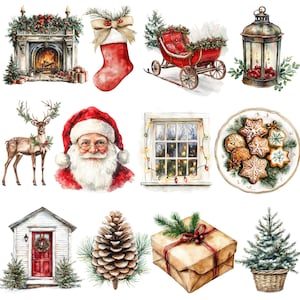 Watercolor Farmhouse Christmas Clipart, Seasonal Clip Art, Holiday ...