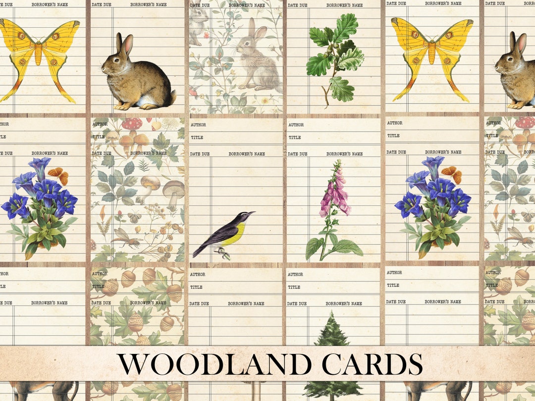 Printable Vintage Library Cards, Antique Woodland Images, Fussy Cut ...