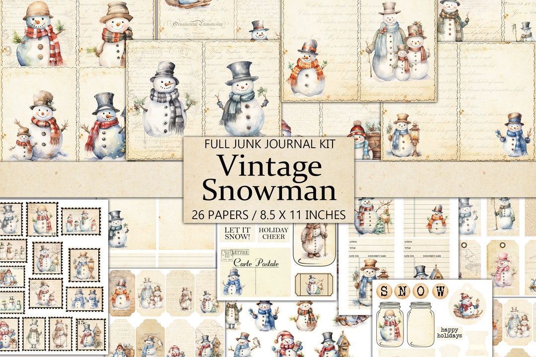 Snowman Junk Journal Kit, Vintage Style Journal Pages, Ephemera, Fussy ...
