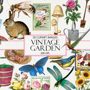 Vintage Garden Clipart, Spring Images, Gardening, Nature Illustration ...