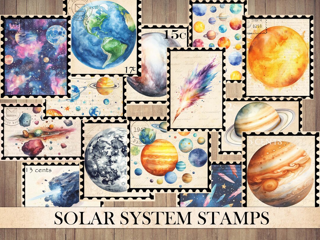 Vintage Solar System Stamps, Antique Ephemera, Fussy Cut, Sticker Sheet ...