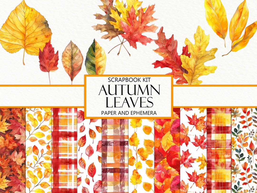 Watercolor Autumn Leaves Scrapbook Kit, Junk Journal, Fall Leaf Images ...
