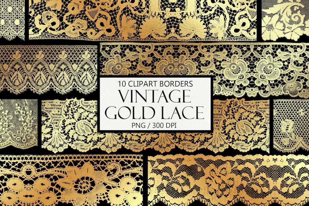 Gold Lace Borders, Lace Edge Clipart, PNG Lace, Gold Foil, Scrapbook ...