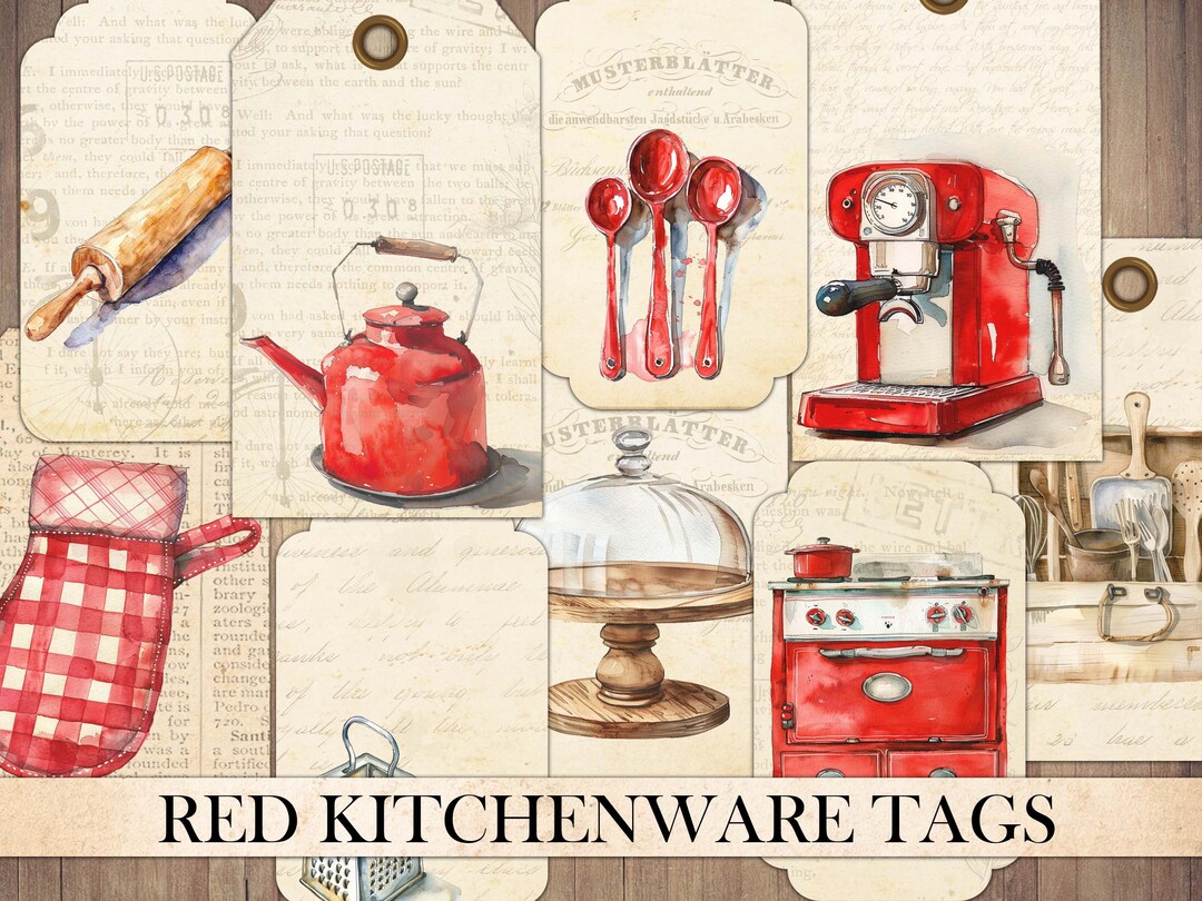 Vintage Red Kitchenware Tags: Junk Journal Ephemera (instant Download ...