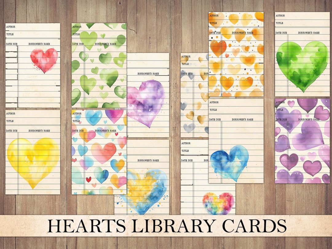 Printable Vintage Heart Library Cards, Fussy Cut, Ephemera Pack, Junk ...
