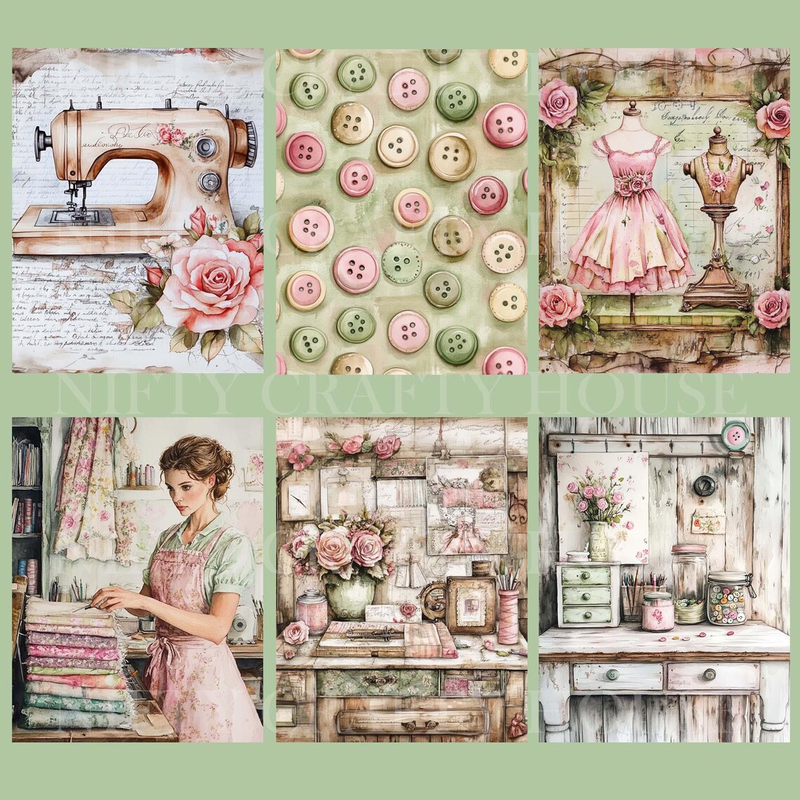 Vintage Sewing Ephemera: Shabby Chic Scrapbook Paper (digital Download ...