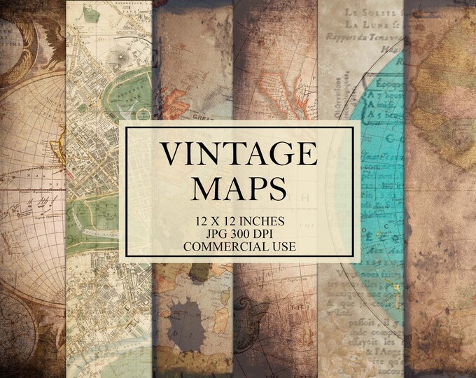 Antique Maps Digital Paper, 12x12, Instant Download, Globe Background ...