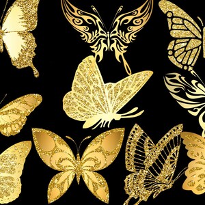 Gold Sparkle Butterfly Clipart Pack, Butterflies PNG, Metallic ...