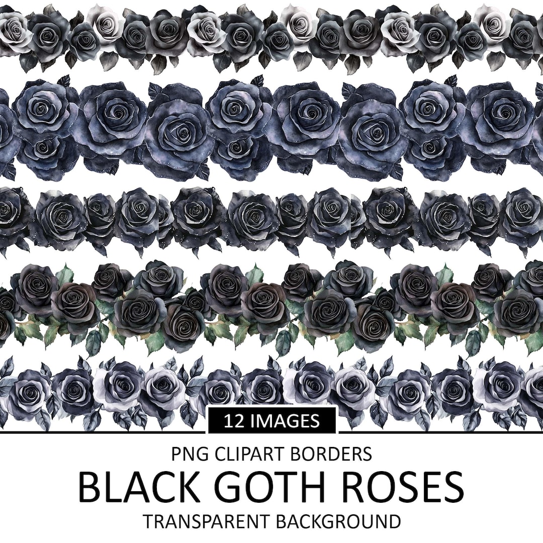 Black Roses Border Clipart: Seamless Floral Design (digital Download ...