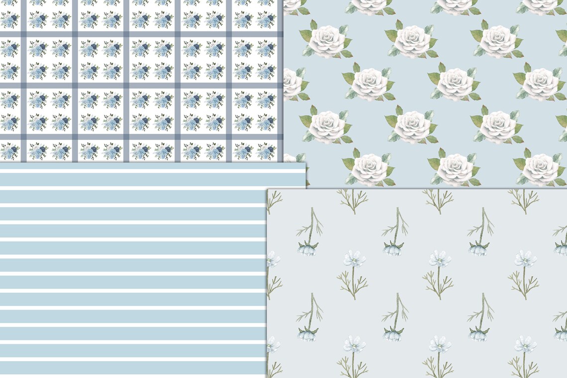 Printable Scrapbook Papers Blue Floral Junk Journal Pages - Etsy