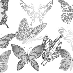 Silver Sparkle Butterfly Clipart: Metallic PNG Images (digital Download ...
