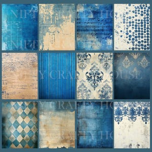 Vintage Distressed Blue Backgrounds, Junk Journal Supplies, Antique ...