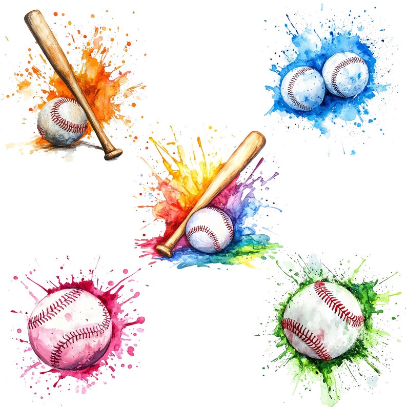 Watercolor Baseball Clipart: Bold Splash PNG Images (commercial Use) - Etsy