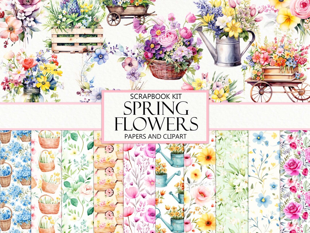 Watercolor Spring Flowers Scrapbook Kit, Junk Journal, Seasonal Floral ...
