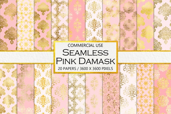 Seamless Digital Paper Pink and Gold Damask Scrapbook Junk | Etsy