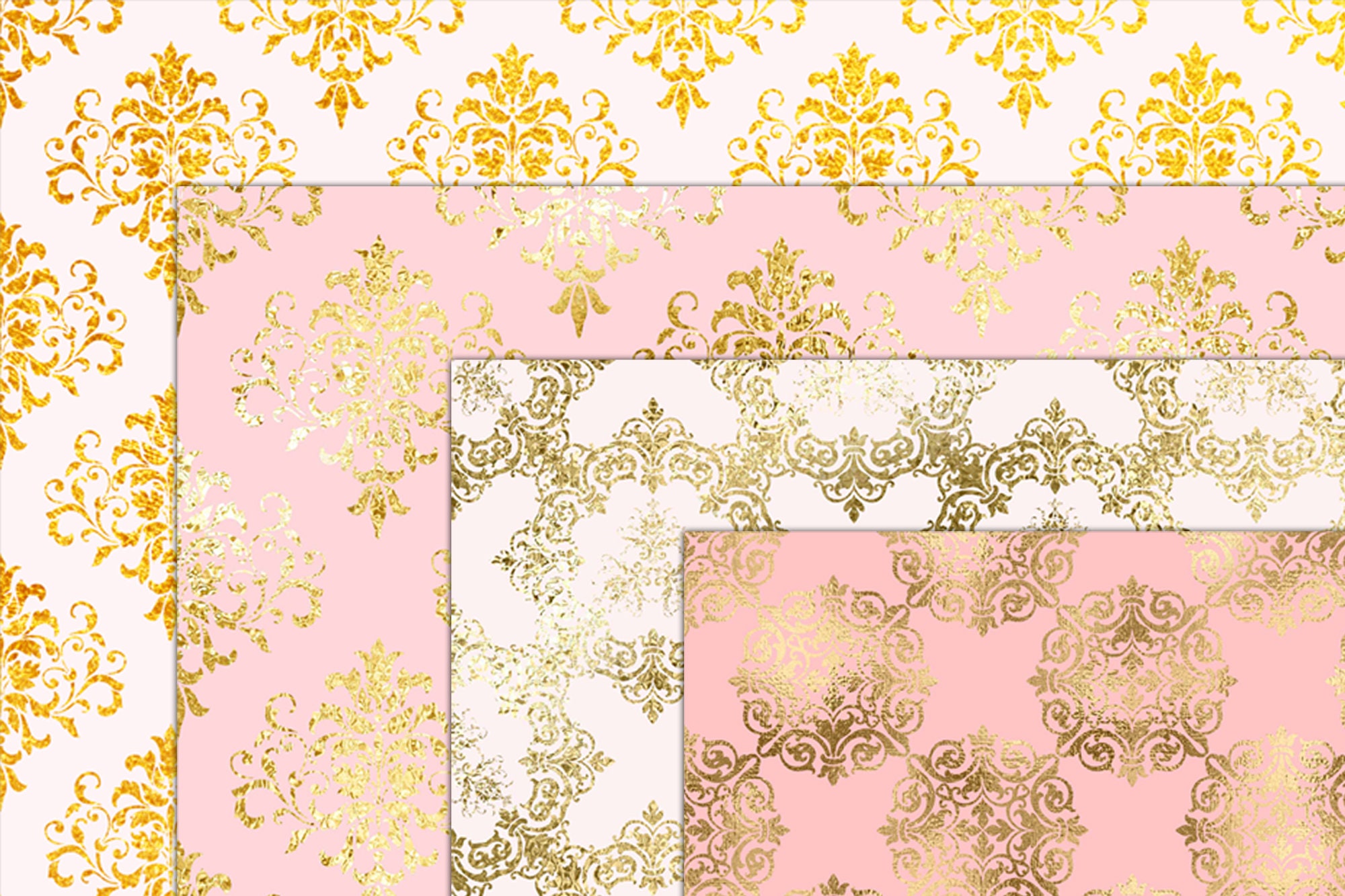 Seamless Digital Paper Pink and Gold Damask Scrapbook Junk | Etsy