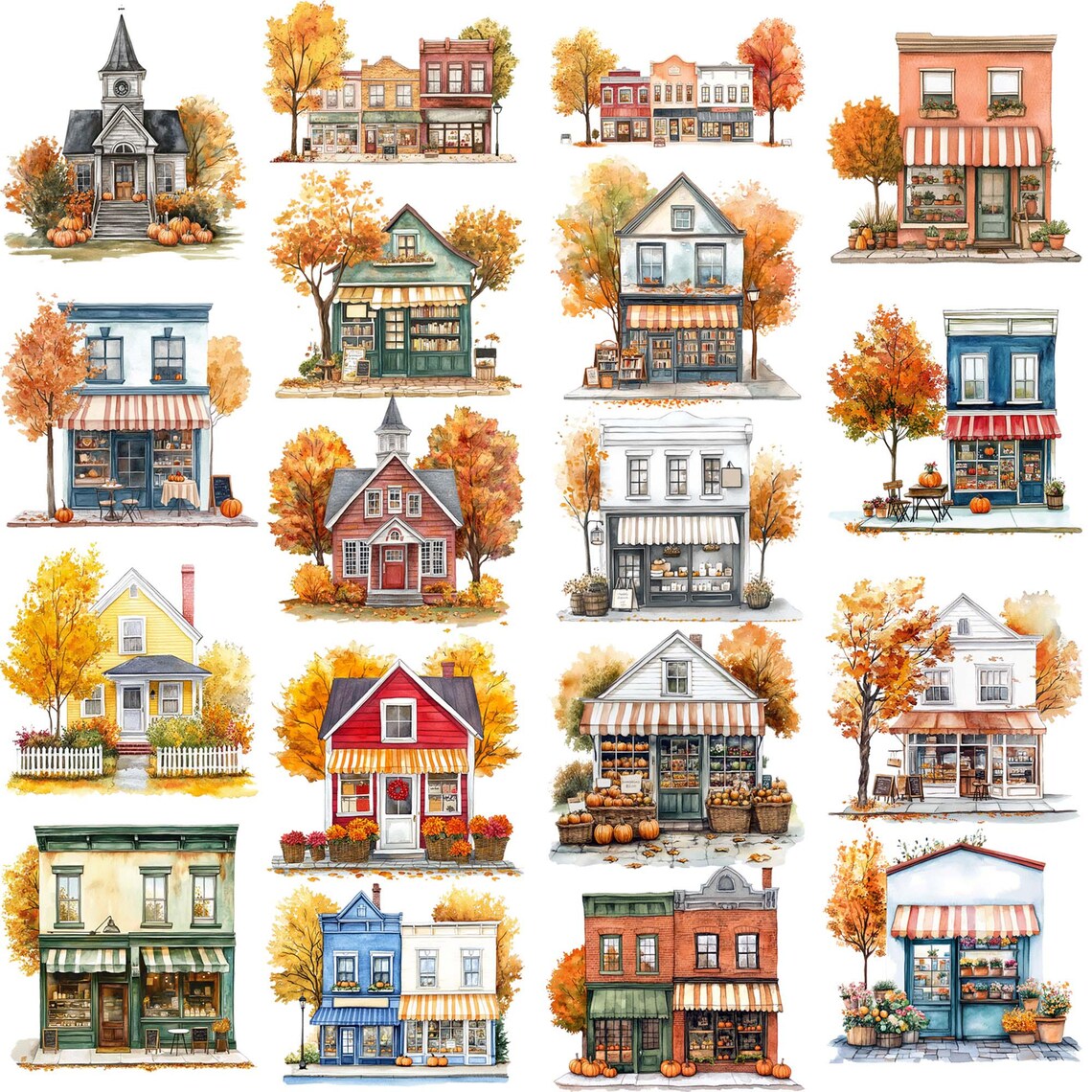 Fall Small Town Storefront Clipart: Autumn Shops PNG (digital Download ...