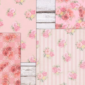 Printable Pink Floral Paper, Background Paper, Vintage Junk Journal ...