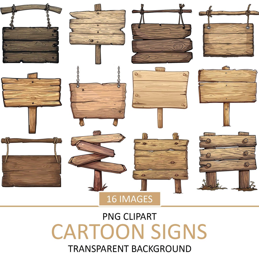 Cartoon Wooden Sign Clipart: PNG Illustrations (commercial Use) - Etsy ...