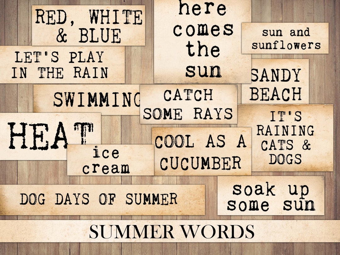 Summer Words and Phrases, Seasonal, Printable Junk Journal Ephemera ...