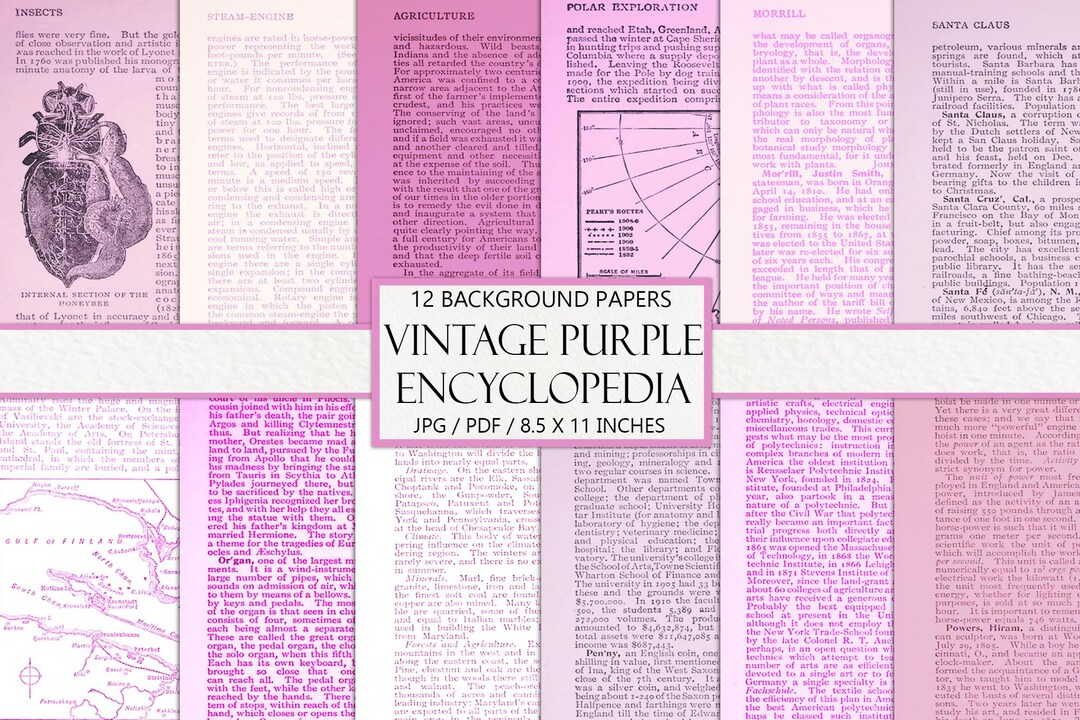 Printable Purple Vintage Papers, Encyclopedia Pages, Antique Junk ...