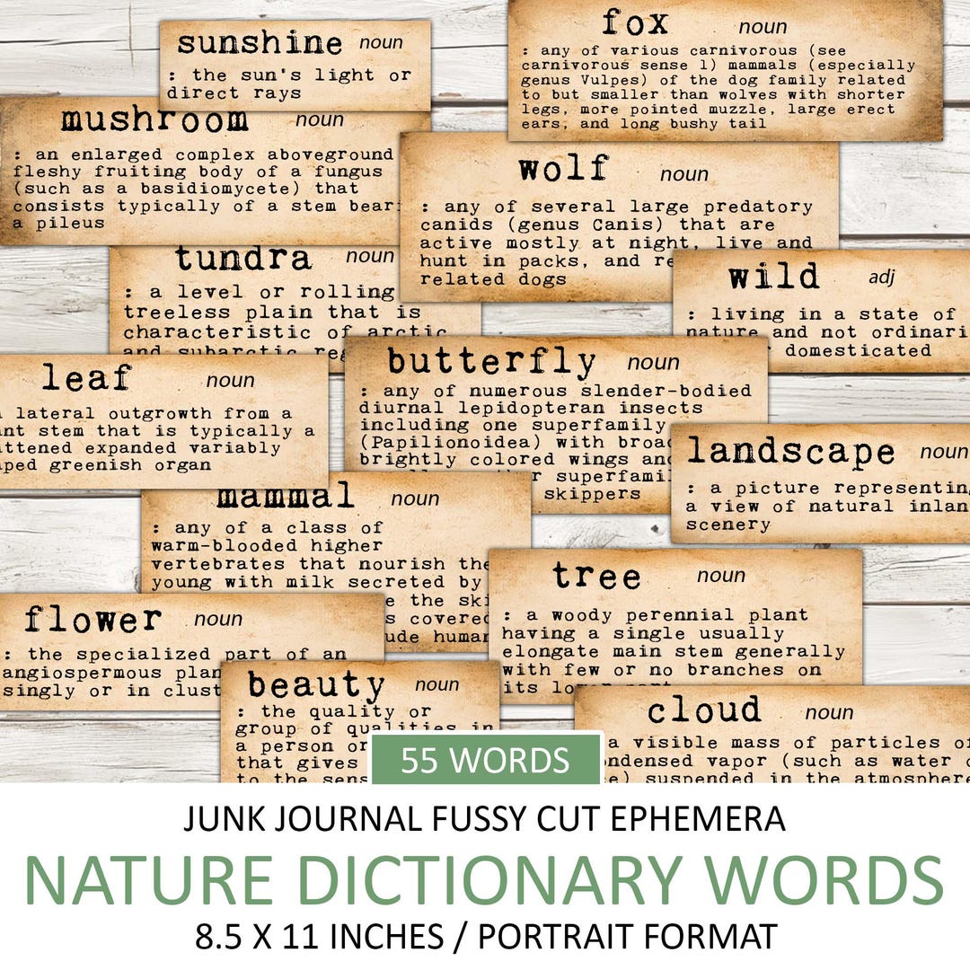 Nature Dictionary Words Ephemera: Junk Journal Scraps (digital Download ...