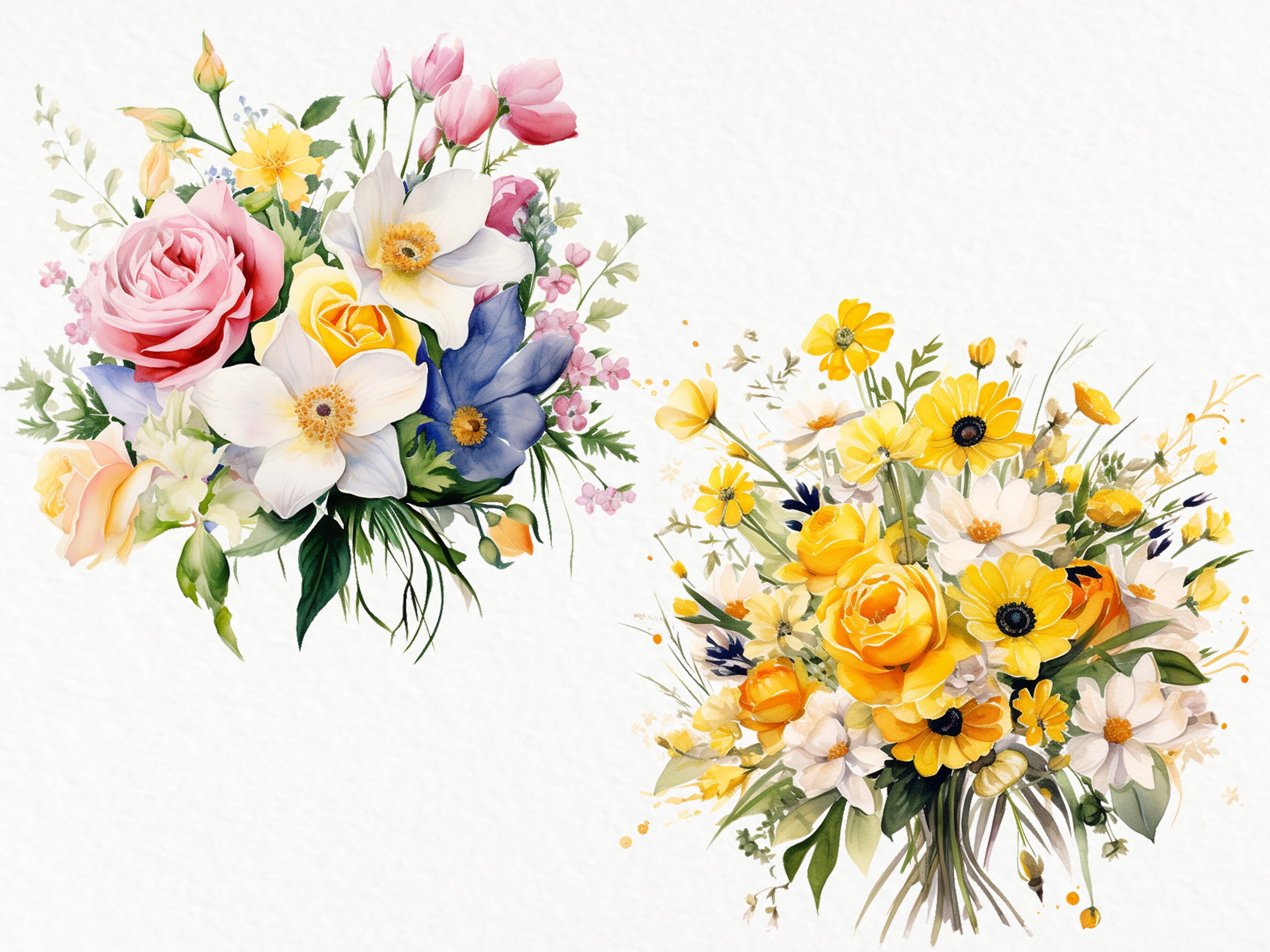 Watercolor Spring Floral Clipart: Rose & Daisy Bouquet (digital ...