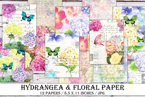 Printable Floral Collage Pages Hydrangeas Flowers and | Etsy