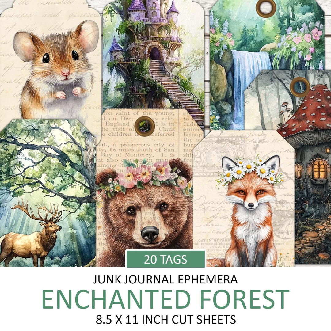Vintage Enchanted Forest Tags, Printable Ephemera, Tree Images, Journal ...