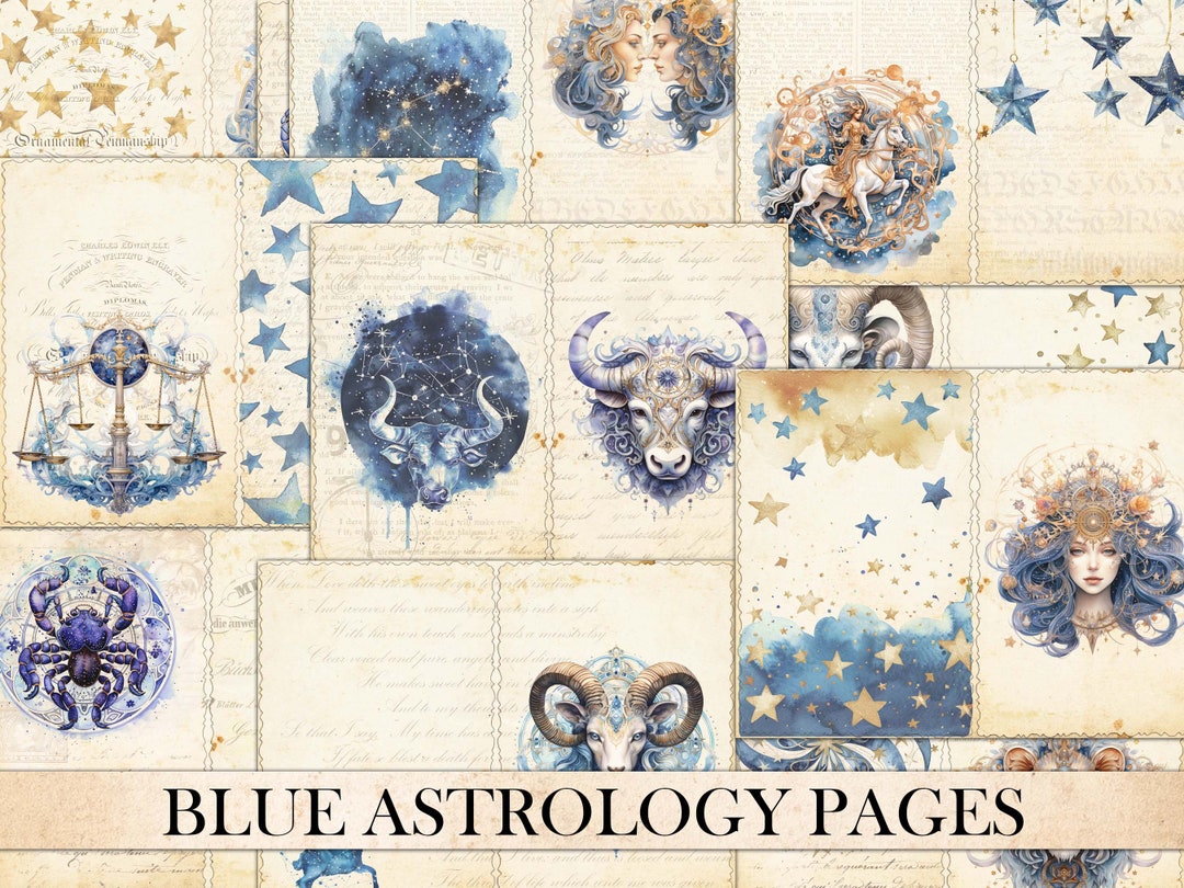 Printable Junk Journal Papers, Vintage Astrology, Zodiac Signature ...