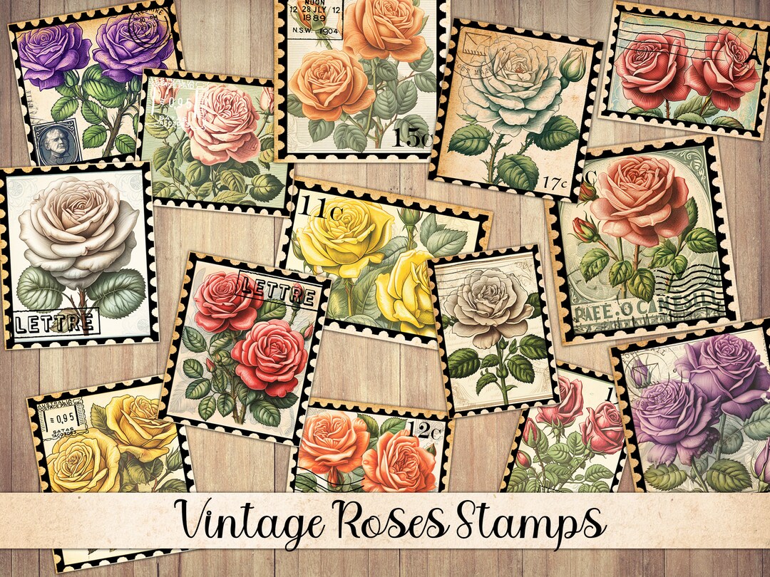 Printable Roses Stamps, Vintage Floral Ephemera, Fussy Cut, Sticker ...