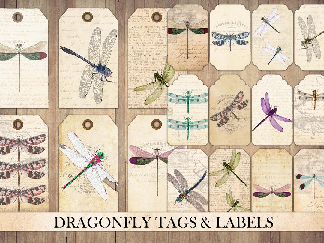 Vintage Dragonfly Tags and Labels, Junk Journal Ephemera, Antique Cards ...