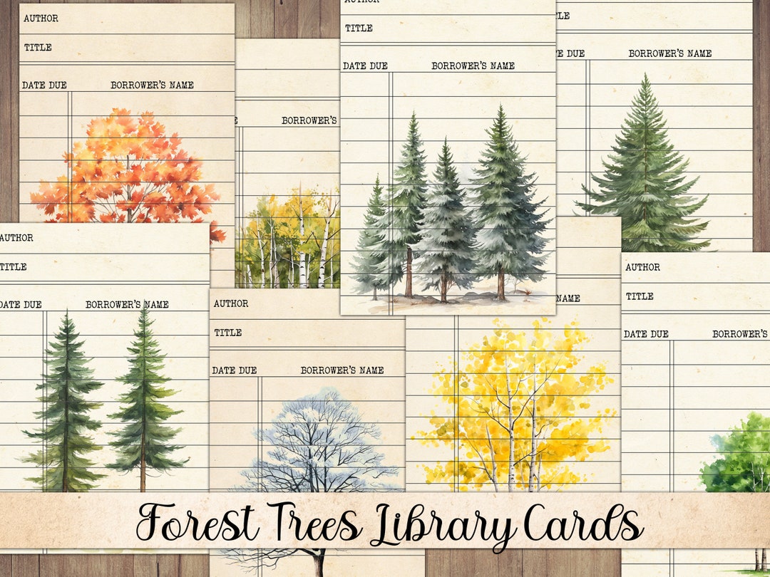 Printable Vintage Forest Trees Library Cards, Fussy Cut, Ephemera Pack ...